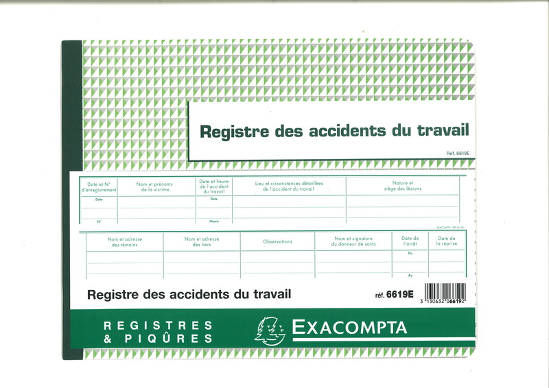 Registre des accidents du travail en stock à Lyon - Papeterie Gouchon Registre des accidents du travail en stock à Lyon - Papeterie Gouchon